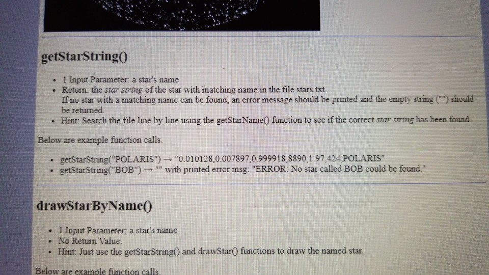 Solved getStarString • 1 Input Parameter: a star's name | Chegg.com