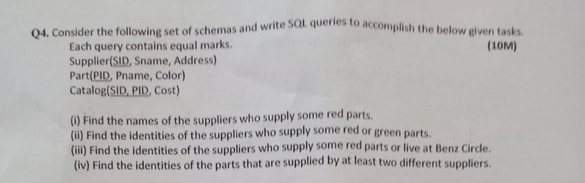 Solved Q4. Consider the following set of schemas and write | Chegg.com