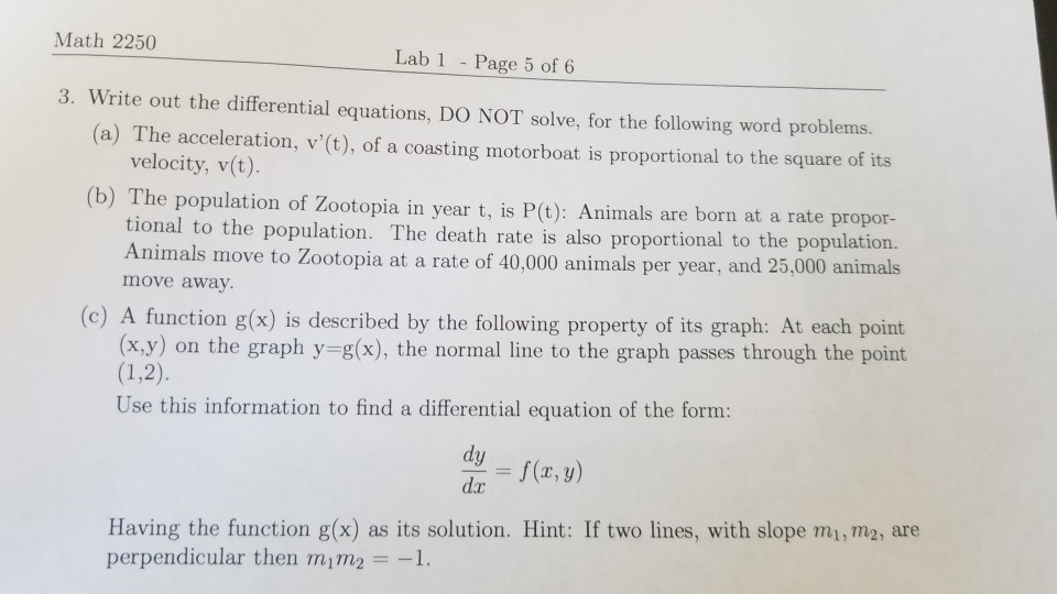 Solved Math 2250 Lab 1 Page 5 Of 6 3 Write Out The