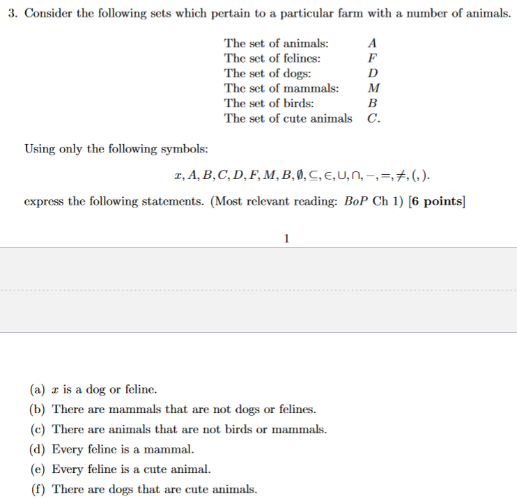 Solved 3. Consider the following sets which pertain to a | Chegg.com