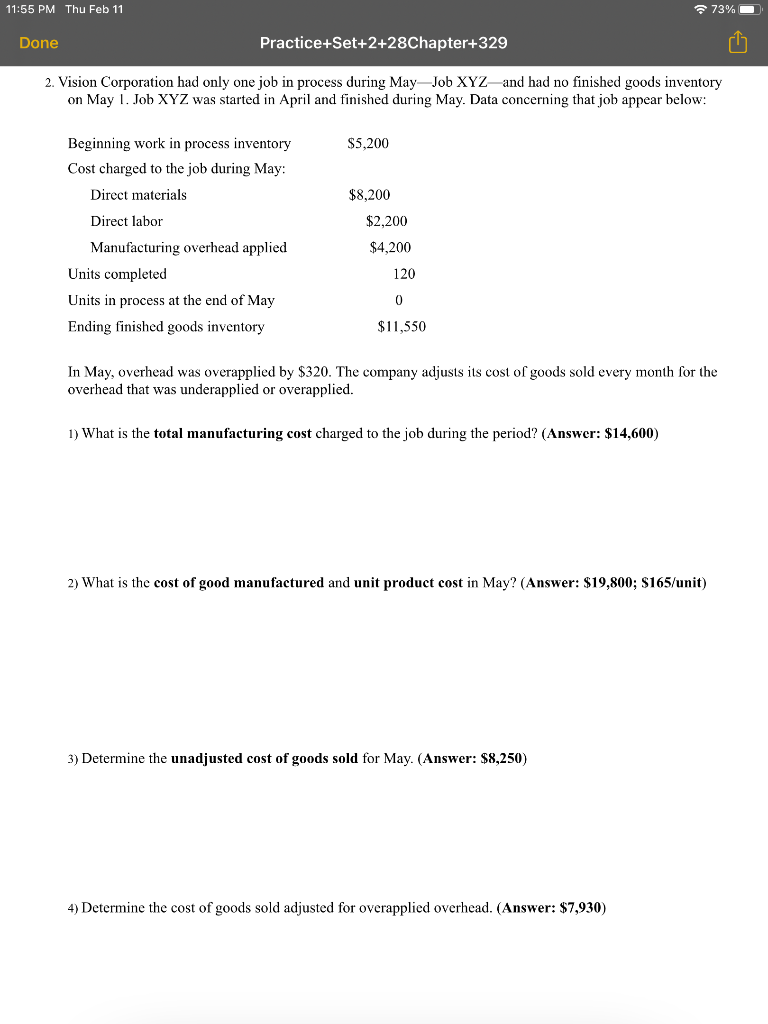 Solved 11:55 PM Thu Feb 11 ② 73% 73% Done Practice+Set+2+28 | Chegg.com
