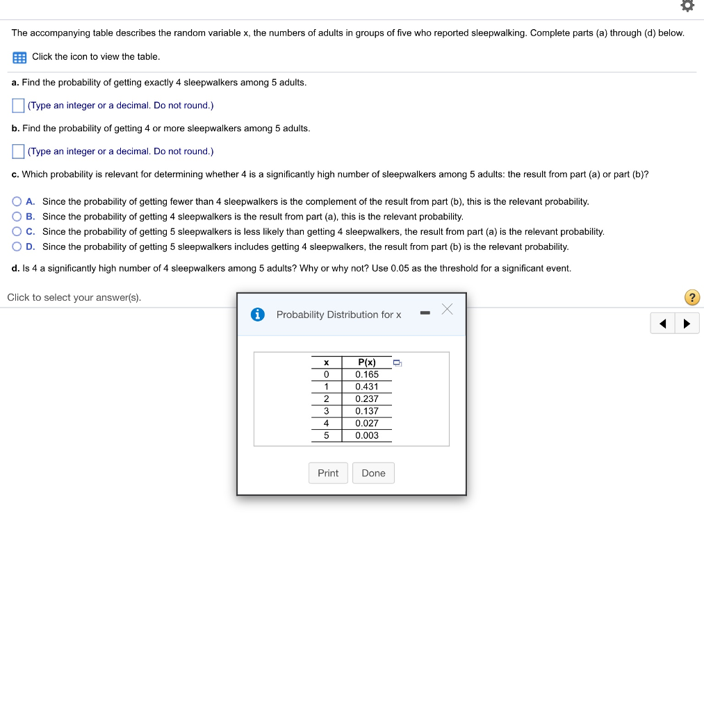 Solved The accompanying table describes the random variable | Chegg.com