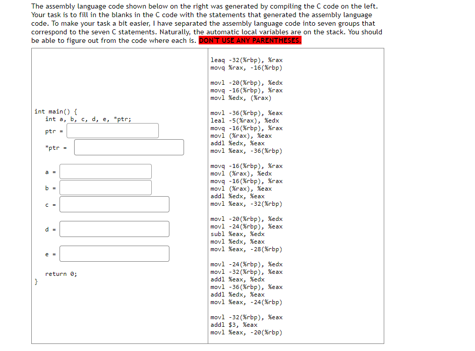 The assembly language code shown below on the right | Chegg.com
