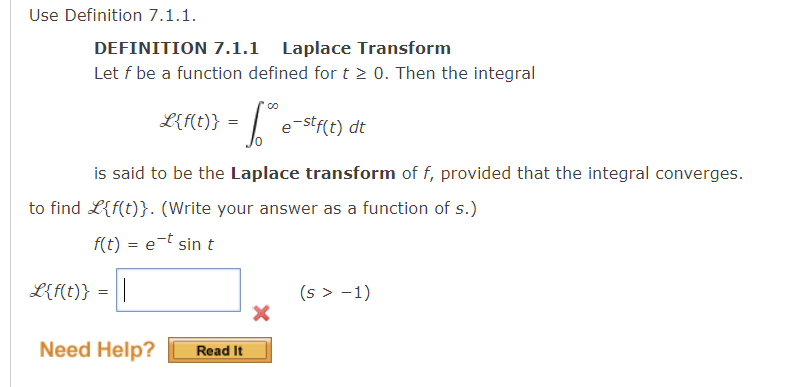 Solved DEFINITION 7.1.1 Laplace Transform Let f be a | Chegg.com