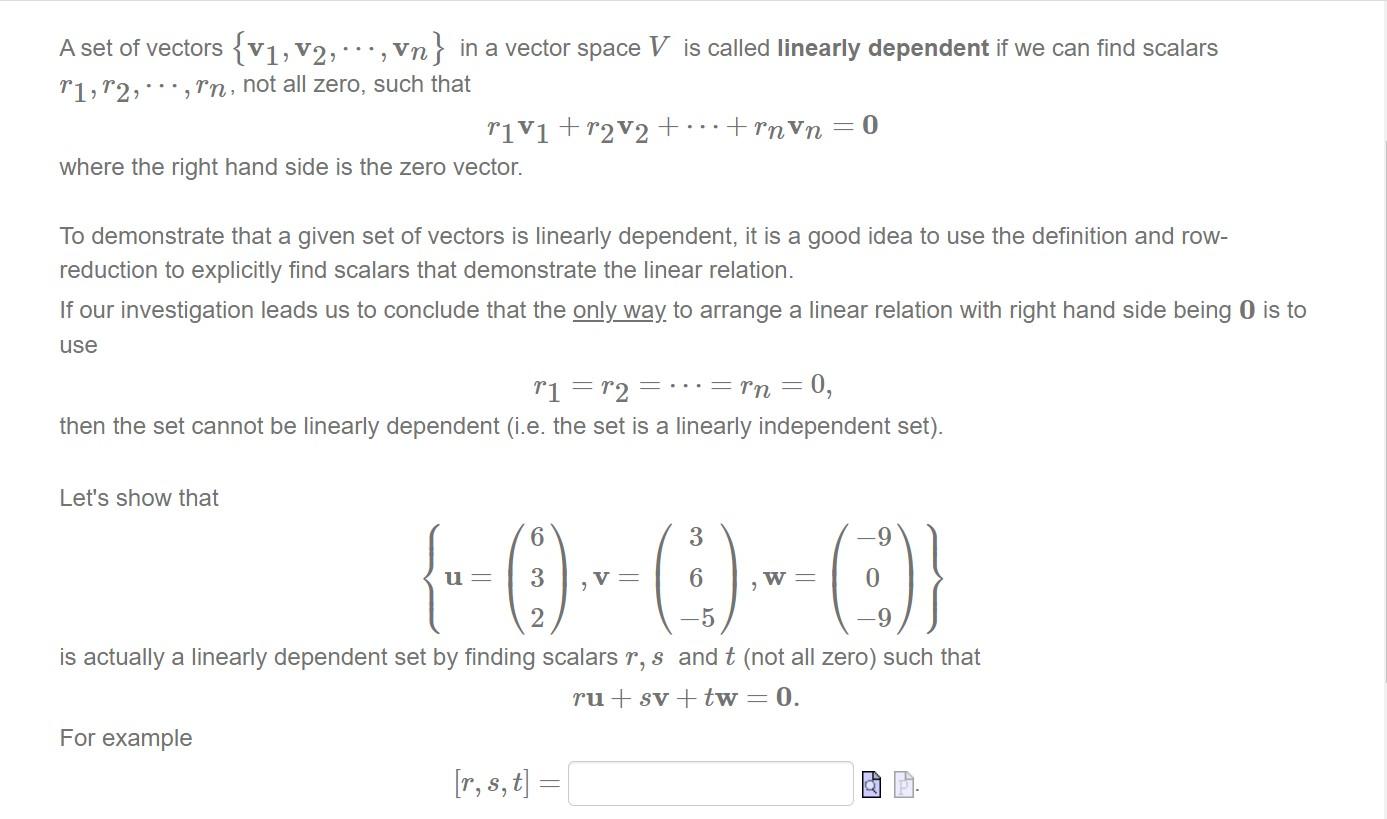 Solved A set of vectors {V1, V2, ..., Vn} in a vector space | Chegg.com