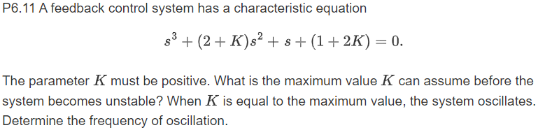 Solved P6.11 A feedback control system has a characteristic | Chegg.com