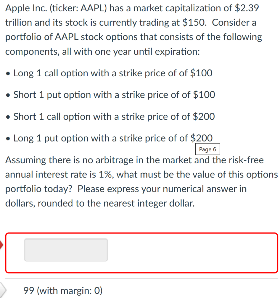 Solved Apple Inc. (ticker: AAPL) has a market capitalization | Chegg.com