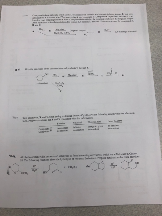 Solved 11-51. Compound A is an optically active alcohol. | Chegg.com