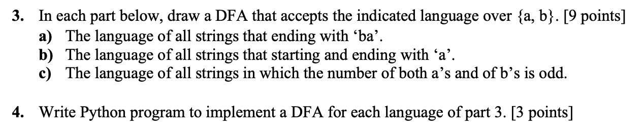 Solved 3. In each part below, draw a DFA that accepts the | Chegg.com