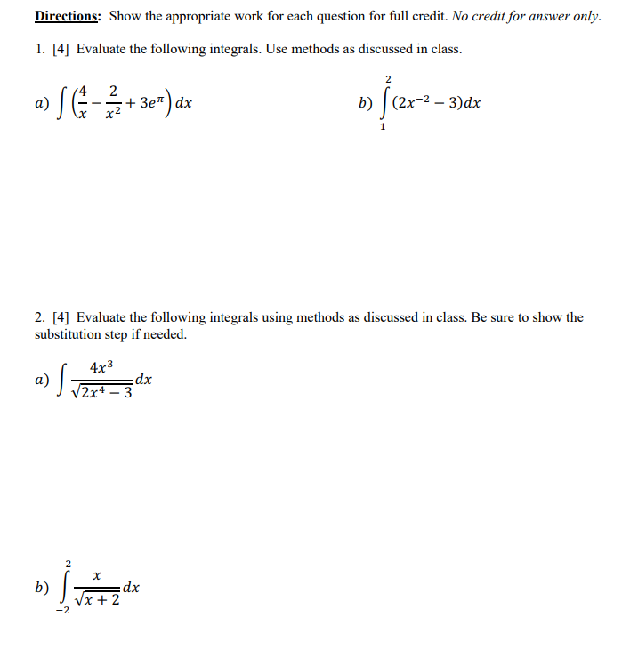 Solved Directions: Show the appropriate work for each | Chegg.com