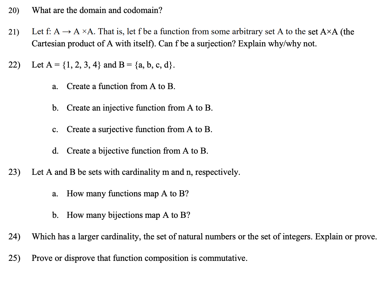 Solved 20) What are the domain and codomain? 21) Let f: A → | Chegg.com