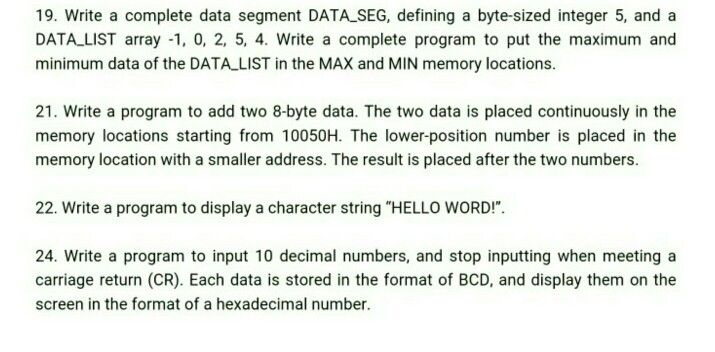 Solved 19. Write a complete data segment DATA_SEG, defining | Chegg.com
