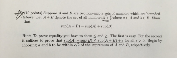 Solved Suppose A and B are two non-empty sets of numbers | Chegg.com