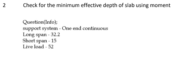 Solved 2 Check for the minimum effective depth of slab using | Chegg.com