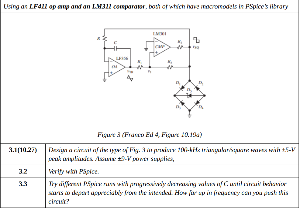 Solved Using an LF411 op amp and an LM311 comparator, both | Chegg.com