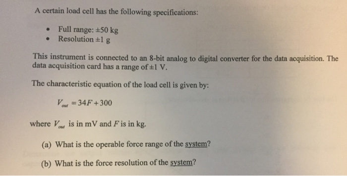 Solved A certain load cell has the following specifications: | Chegg.com