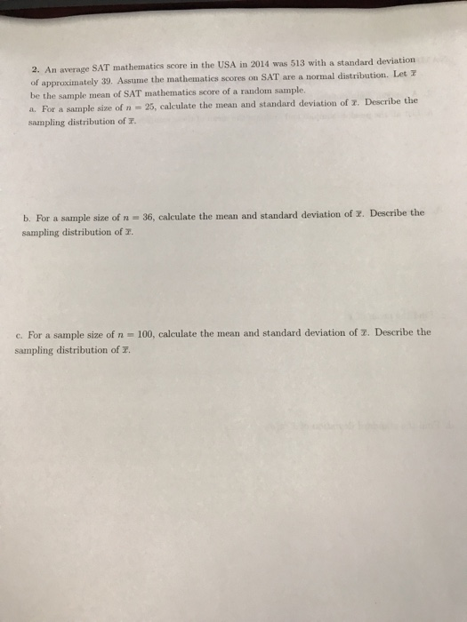 Solved 2. An average SAT mathematics score in the USA in | Chegg.com