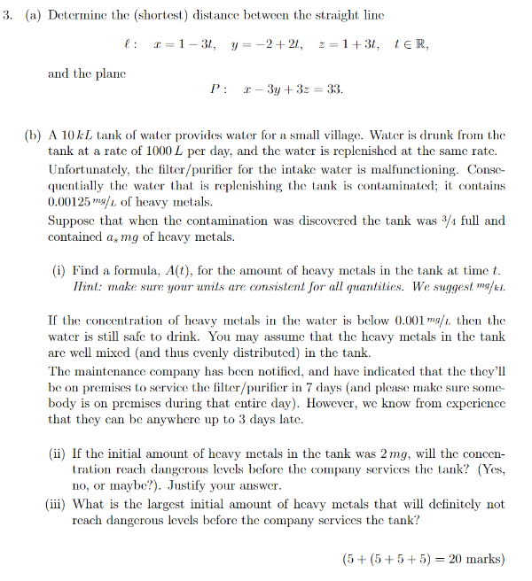 Solved (a) Determine the (shortest) distance between the | Chegg.com