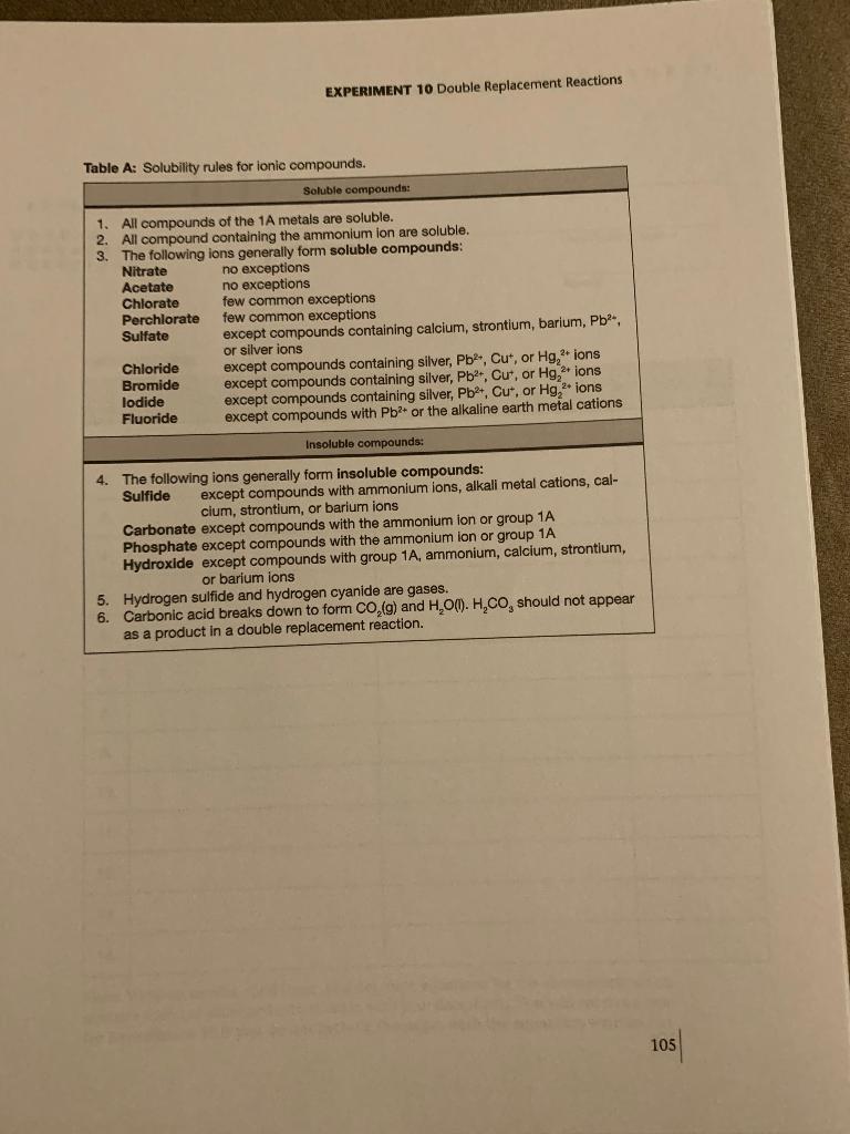 Solved 10 EXPERIMENT Double Replacement Reactions - 140 - | Chegg.com