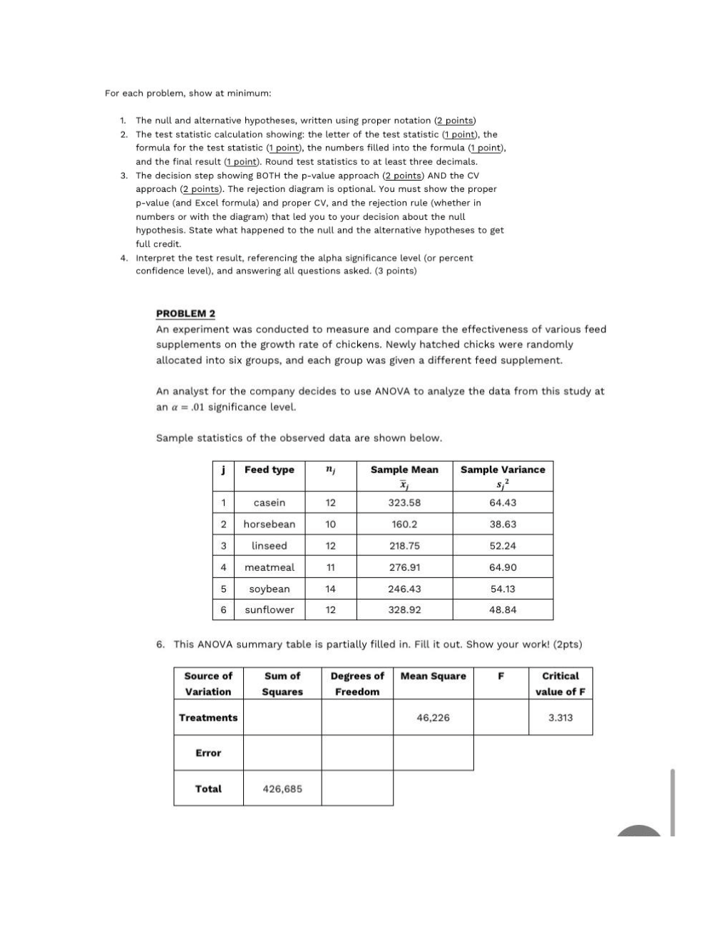 For each problem, show at minimum: 1. The null and | Chegg.com