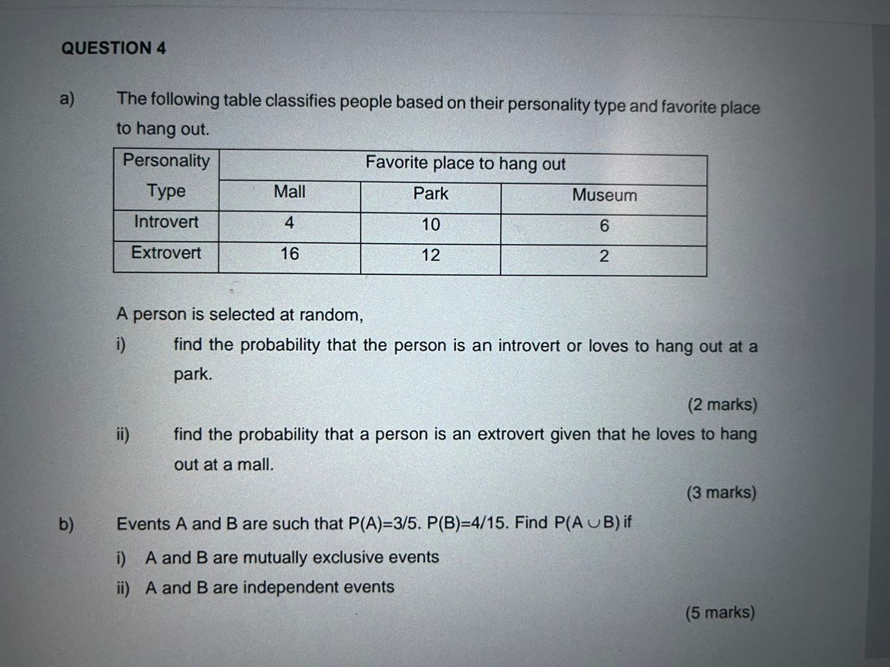 Solved a) The following table classifies people based on | Chegg.com