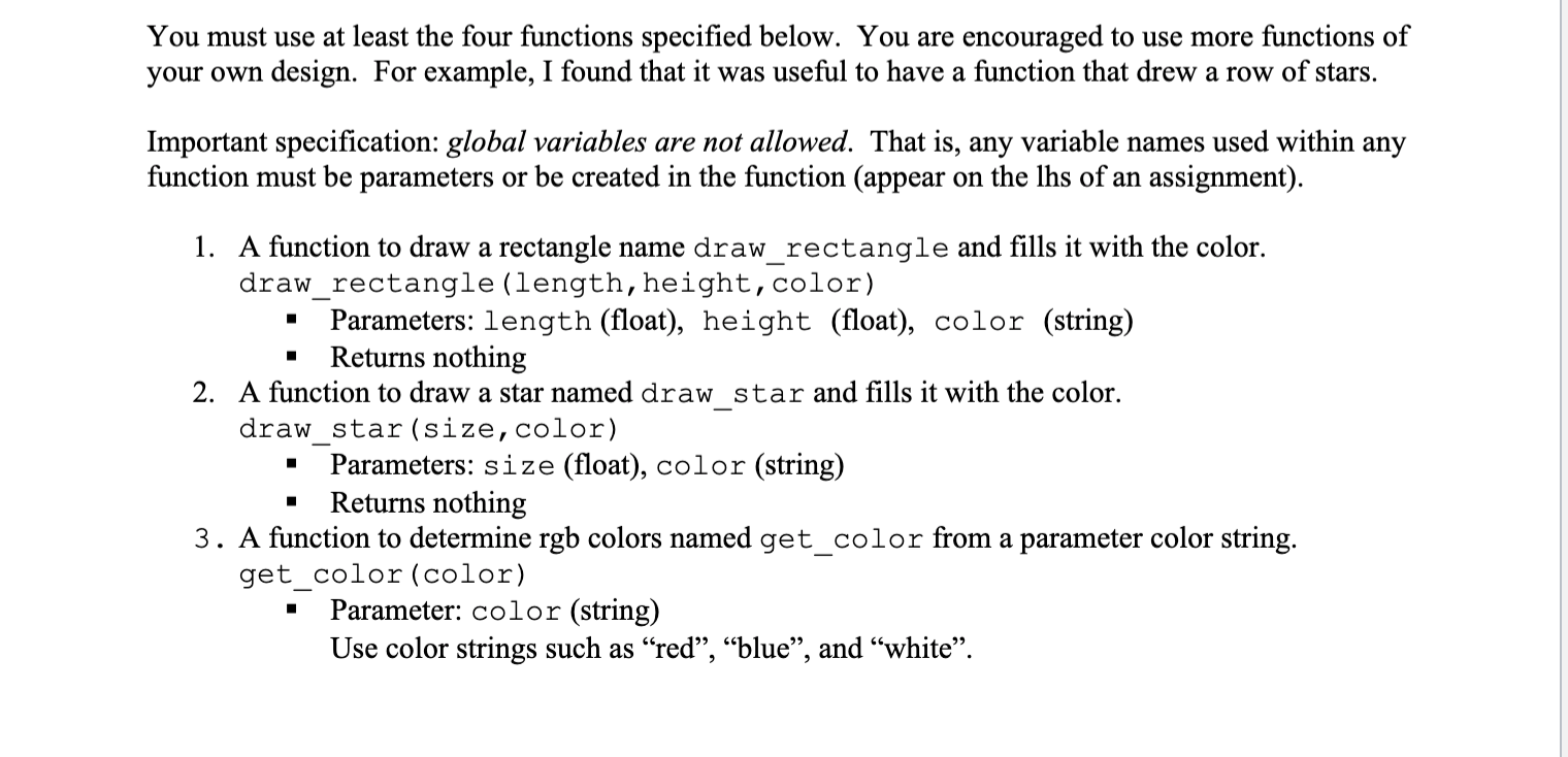 Solved You must use at least the four functions specified | Chegg.com