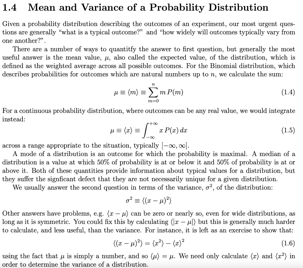 Solved 1.4 Mean and Variance of a Probability Distribution | Chegg.com