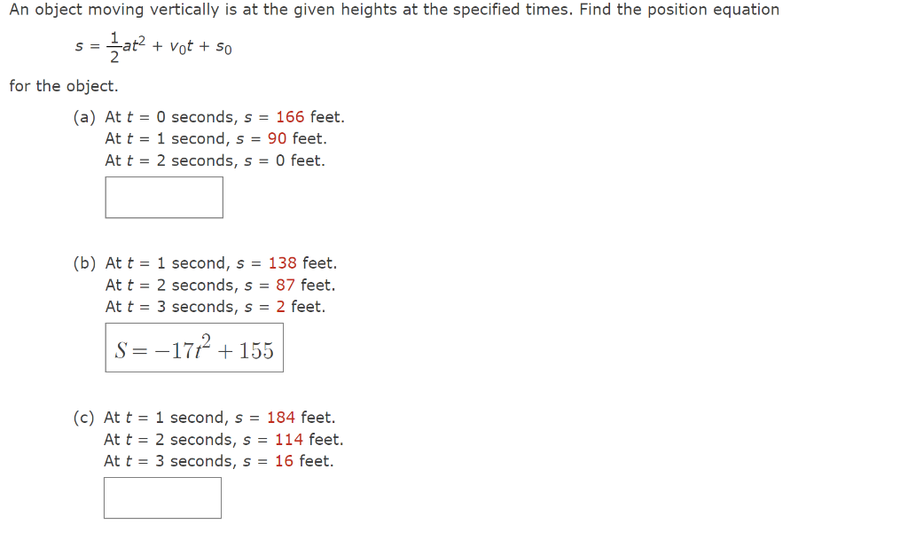 Solved An object moving vertically is at the given heights | Chegg.com