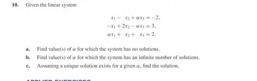 Solved 10. Given the linear system | Chegg.com