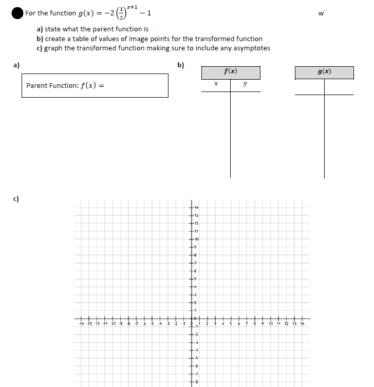Solved For the function g(x)=−2(21)x+1−1 a) state what the | Chegg.com