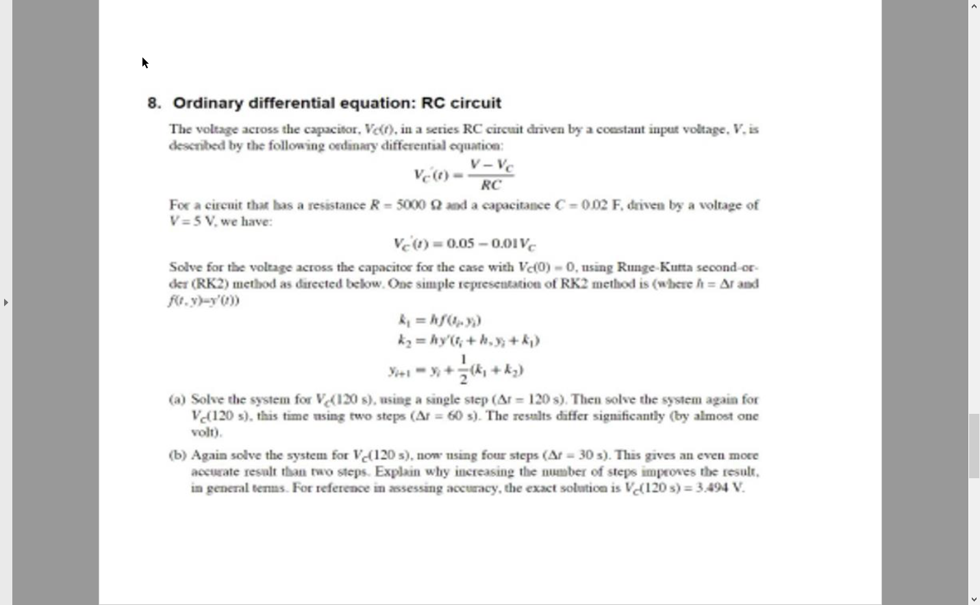 Solved 8. Ordinary differential equation: RC circuit The | Chegg.com