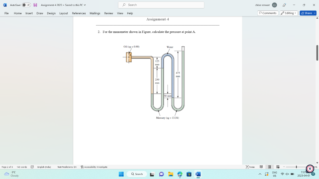 Solved 2. For the manometer shown in Figure, calculate the | Chegg.com
