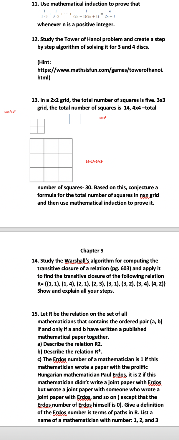 Solved 1 11. Use mathematical induction to prove that (2n – | Chegg.com