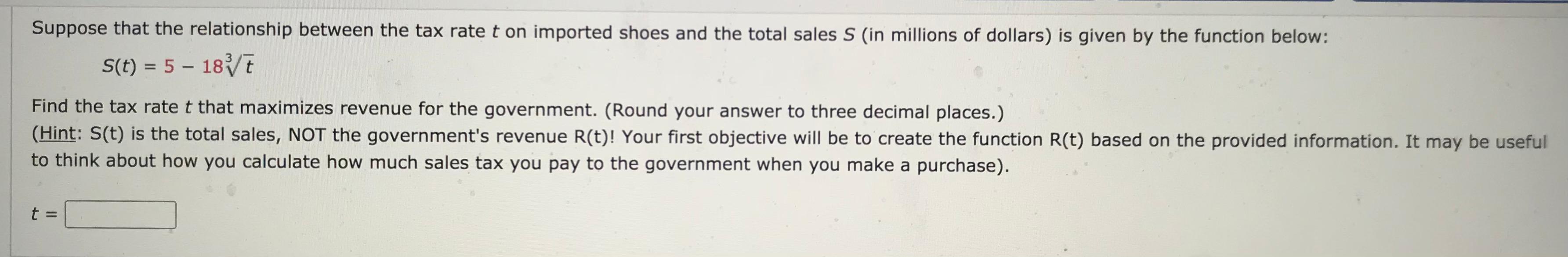 Solved Suppose that the relationship between the tax rate t | Chegg.com