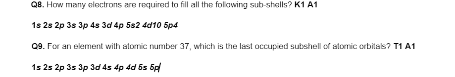 Solved Q9. For an element with atomic number 37 , which is | Chegg.com