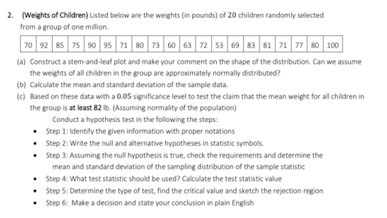 Solved (Weights of Children) Listed below are the weights | Chegg.com
