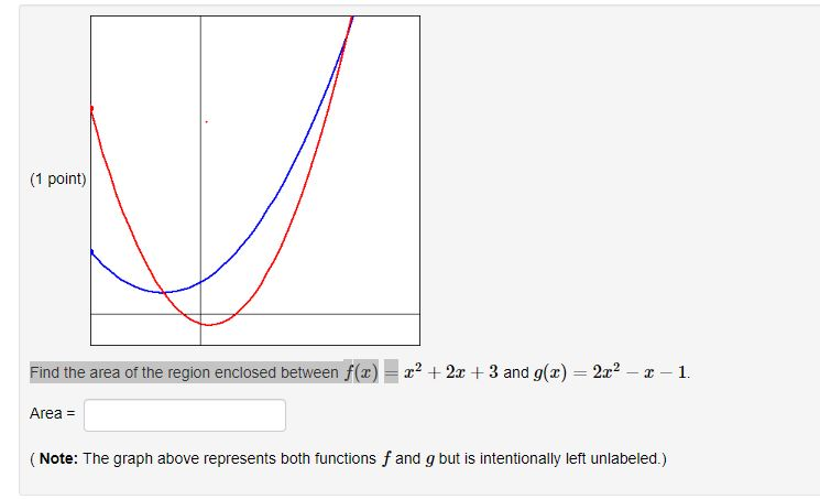 Solved (1 point) 2x2 1 22 3 and g(r) Find the area of the | Chegg.com