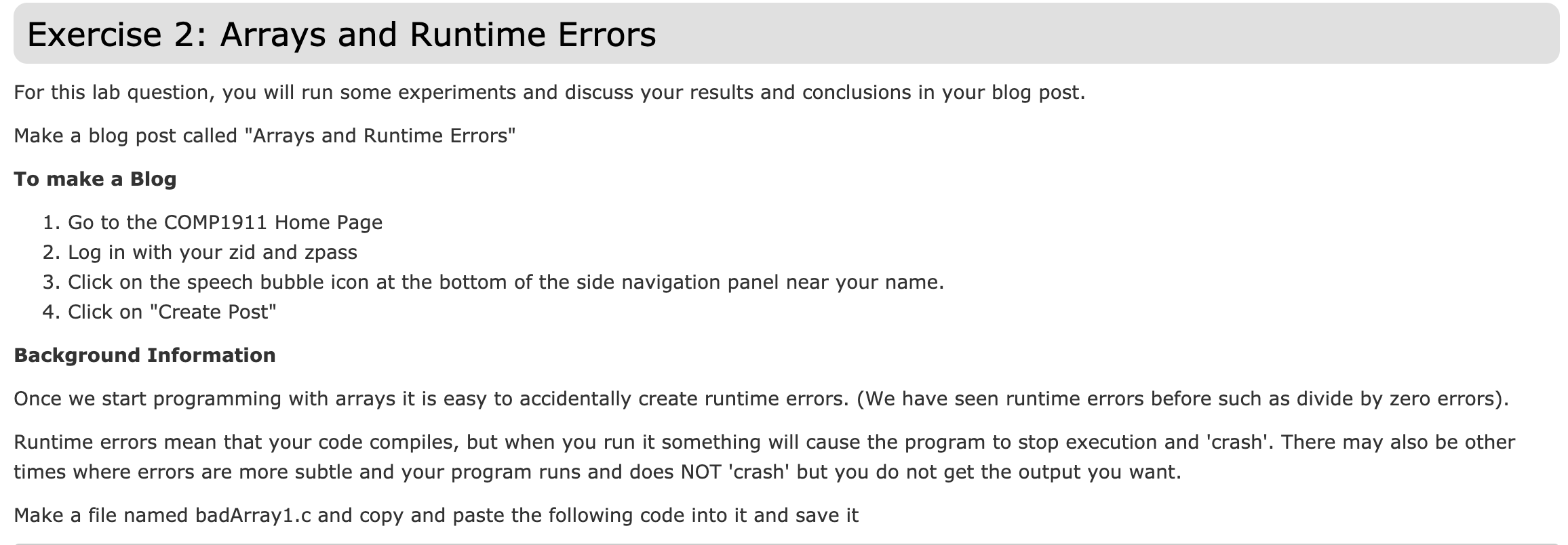 Solved Exercise 2: Arrays and Runtime Errors For this lab | Chegg.com