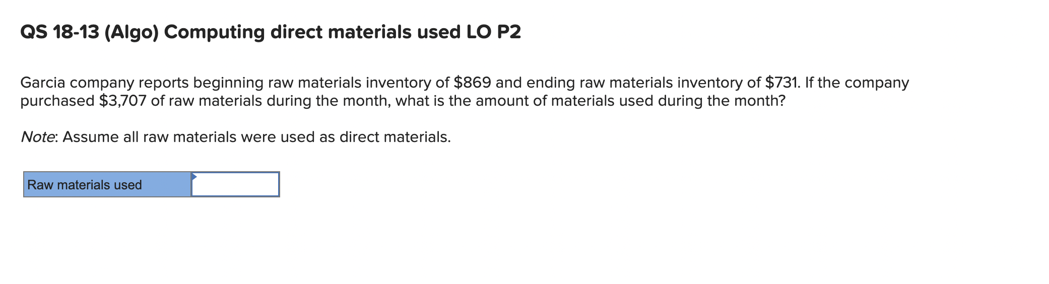 Solved QS 18-13 (Algo) Computing direct materials used LO P2 | Chegg.com