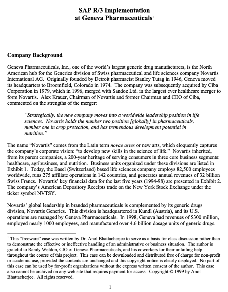 Solved SAP R/3 Implementation at Geneva Pharmaceuticals 1 | Chegg.com