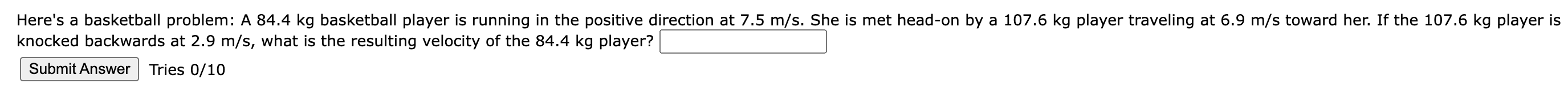 Solved knocked backwards at 2.9 m/s, what is the resulting | Chegg.com