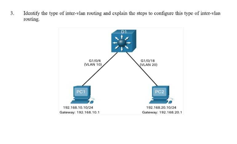 Solved 3. Identify the type of inter-vlan routing and | Chegg.com