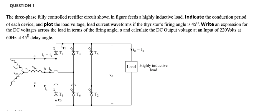 Solved QUESTION 1 The three-phase fully controlled rectifier | Chegg.com