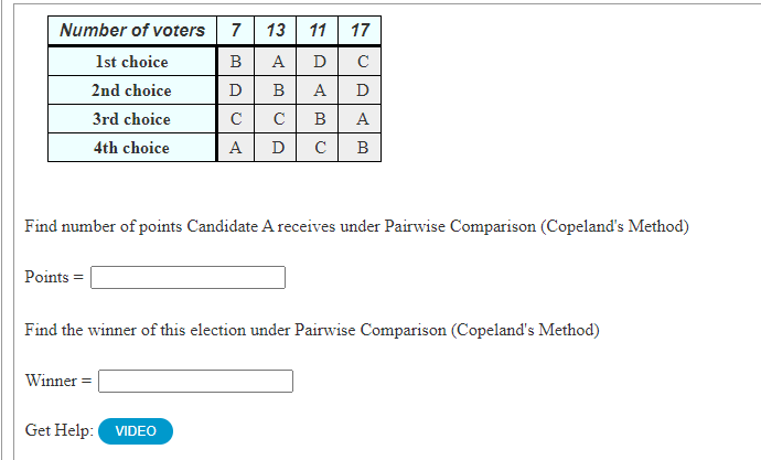 Solved Number of voters 7 13 11 17 1st choice B D с 2nd | Chegg.com
