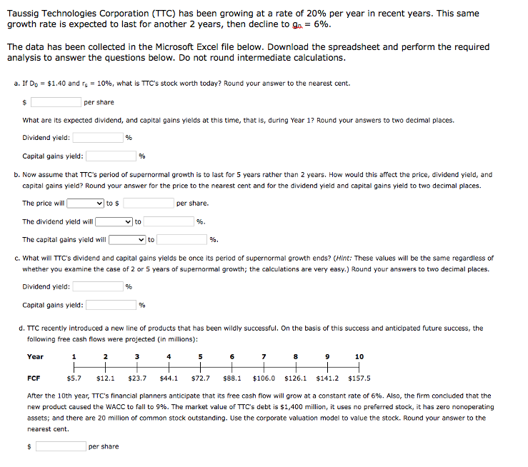 Solved Nonconstant Growth and Corporate ValuationThe drop | Chegg.com