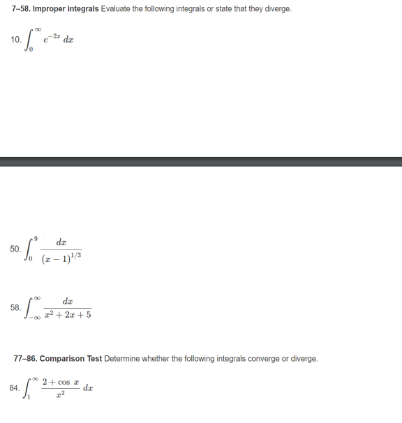 Solved 7-58. Improper integrals Evaluate the following | Chegg.com