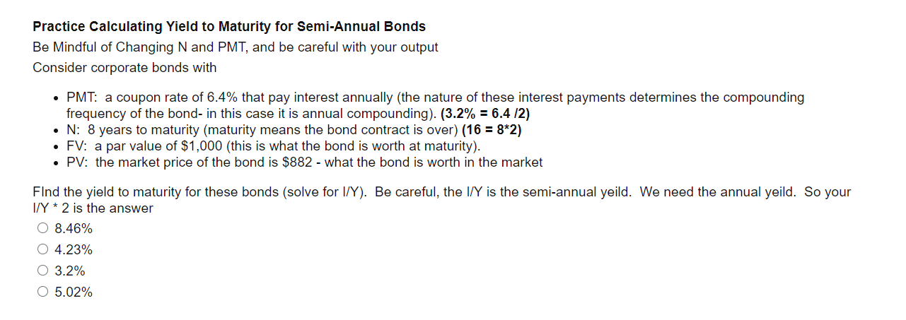 Solved Practice Calculating Yield to Maturity for | Chegg.com