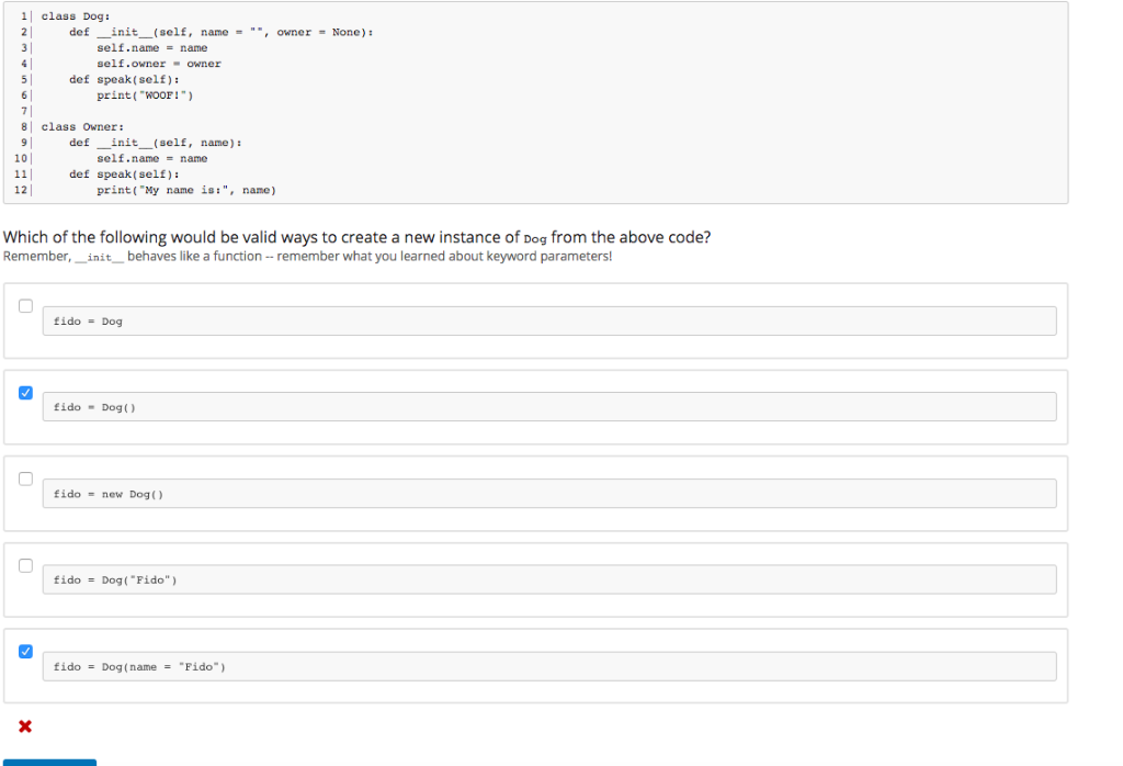 Solved 1 class Dog: 2] def-init-(self, nane . ", owner . | Chegg.com