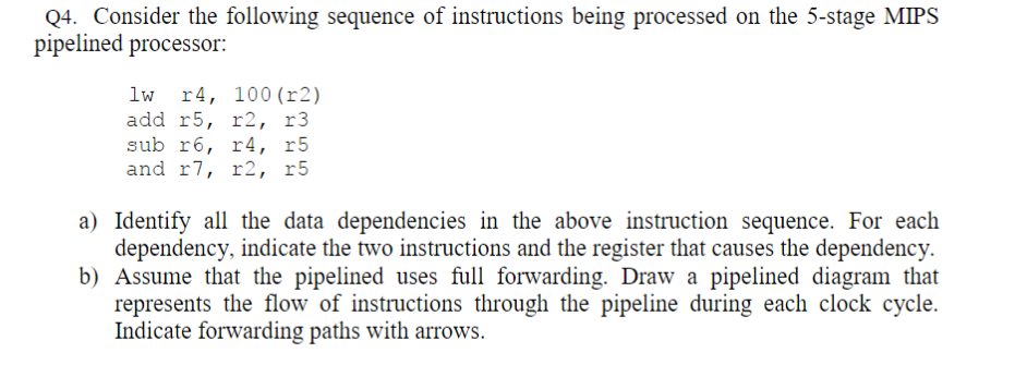 Q4. Consider the following sequence of instructions | Chegg.com