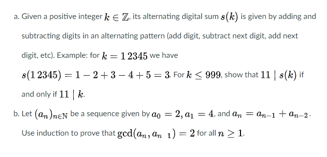 Solved a. Given a positive integer k € Z, its alternating | Chegg.com